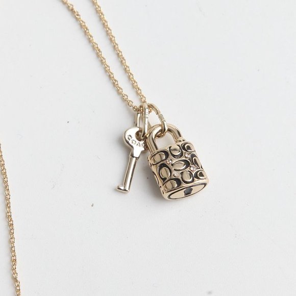 Coach | Jewelry | Brand New Coach Quilted Padlock And Key Necklace Gold ...